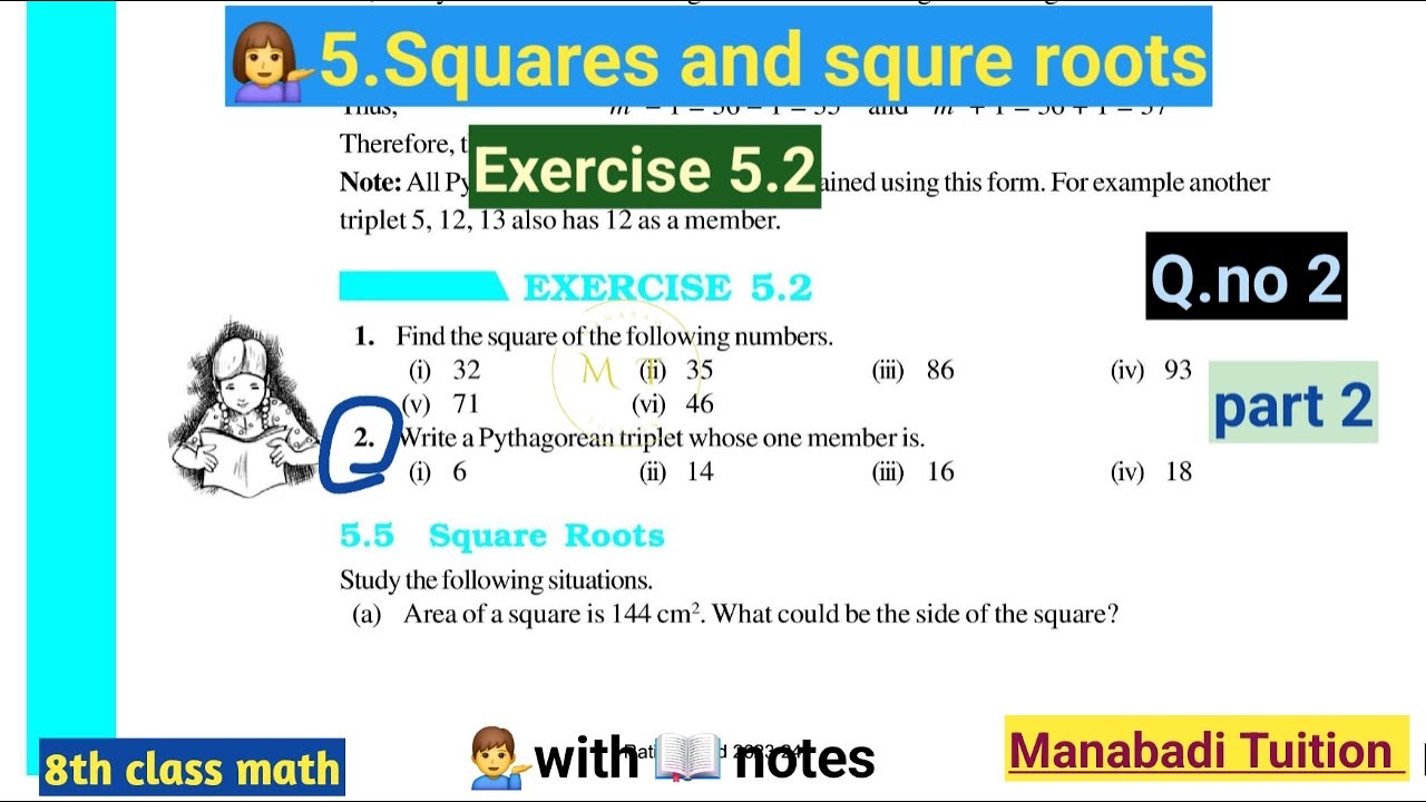 8th class maths| chapter 5|Squares and square roots| Exercise 5.2 |Q no ...