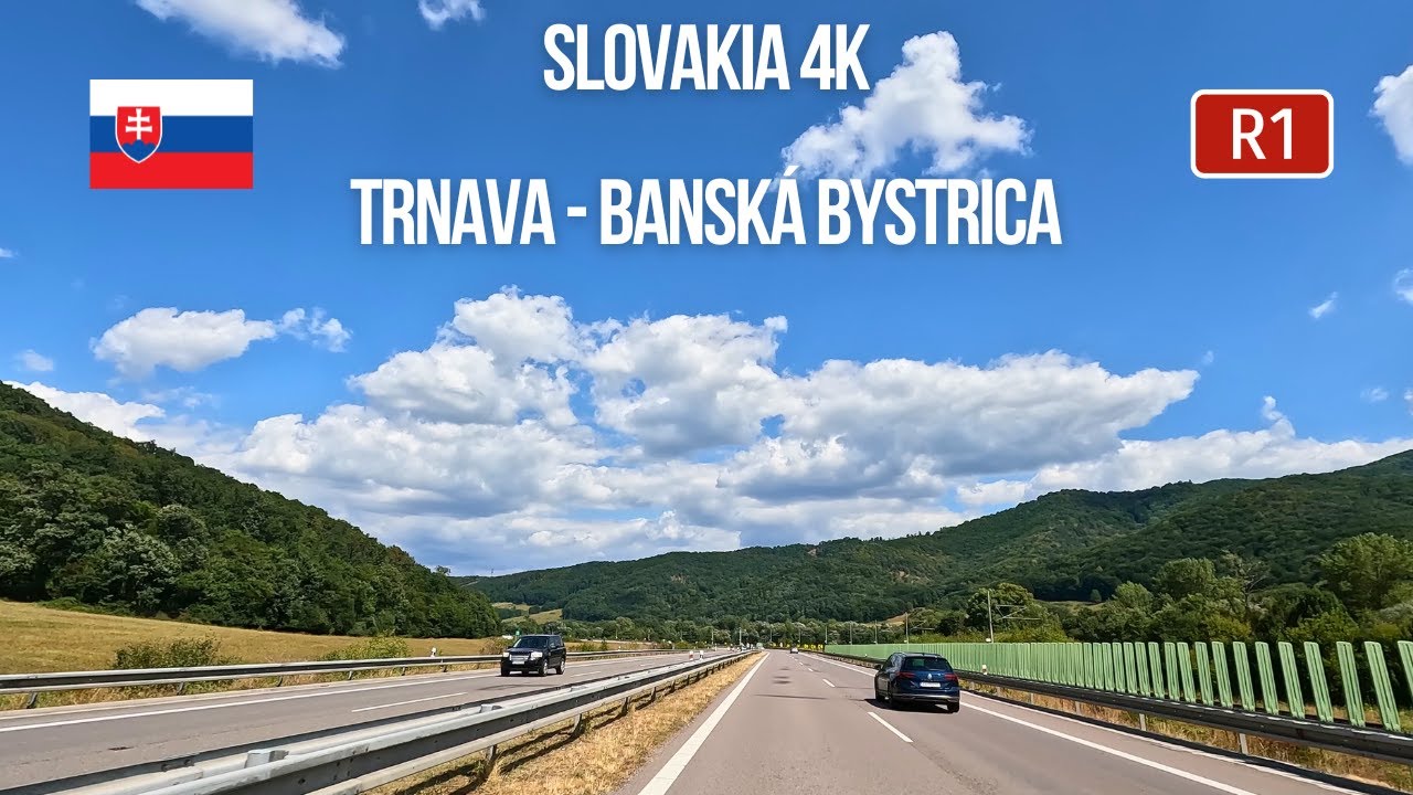 Driving in Slovakia from Trnava to Banská Bystrica on R1 expressway ...