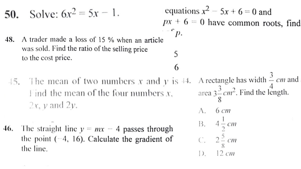 WASSCE June 2022 core/general Mathematics paper 1 Questions 41 to 50 ...