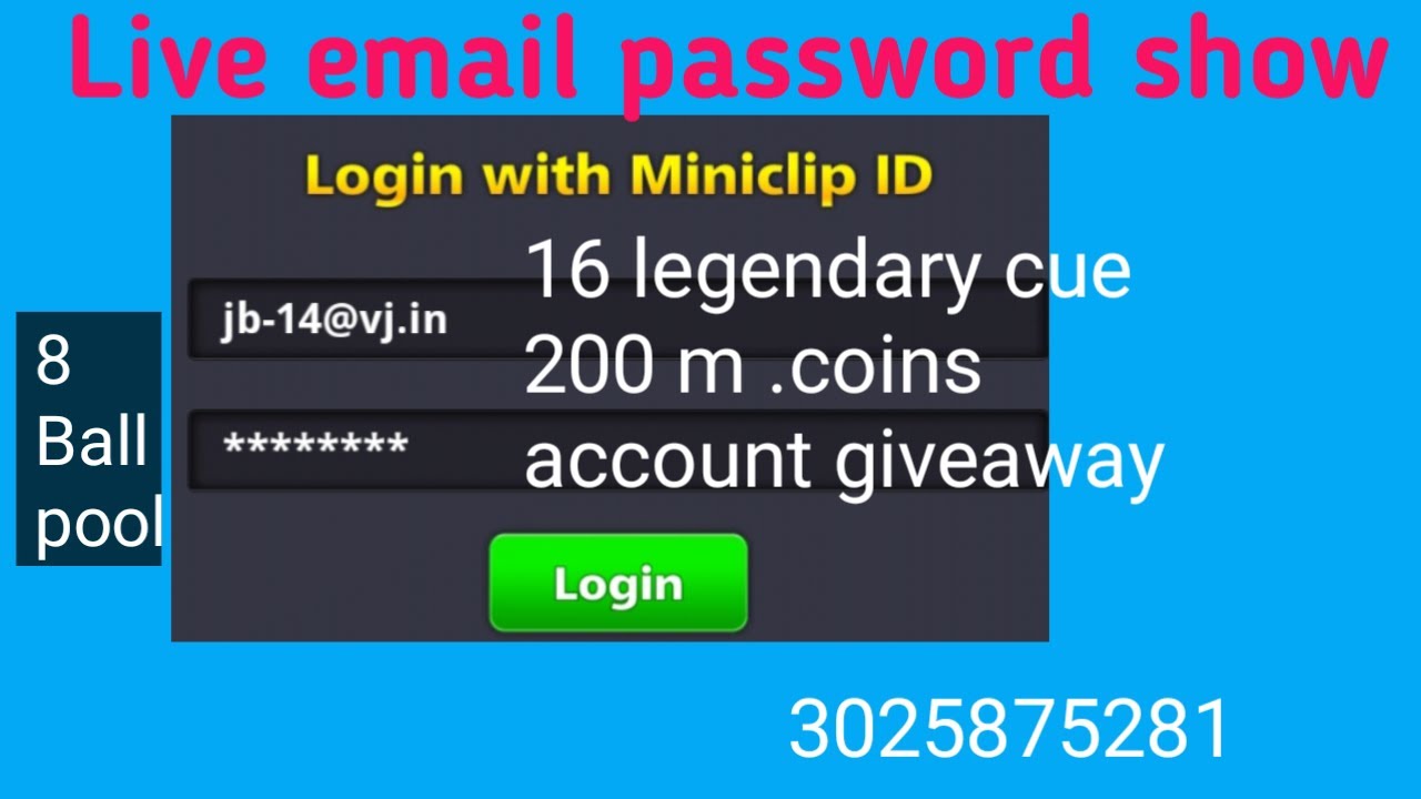 8 Ball Pool Account Giveaway Today Live Email Password Show - YouTube