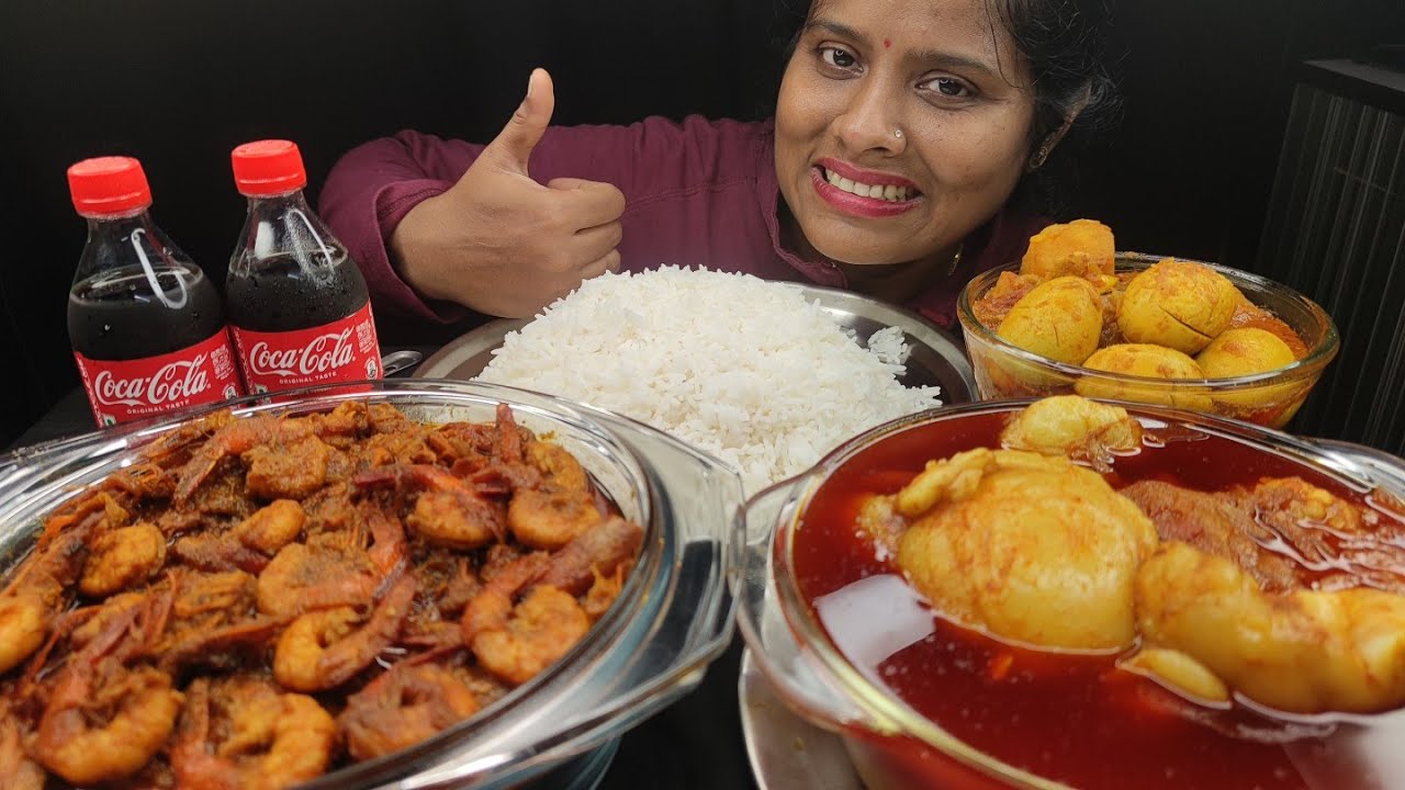 Eating: Prawn Masala, Egg Curry, Mutton Fat Curry| Cocacola| Asmr ...