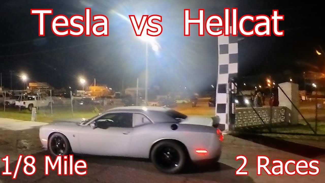 Tesla vs Hellcat on Slicks & Plaid - 2 Races - YouTube