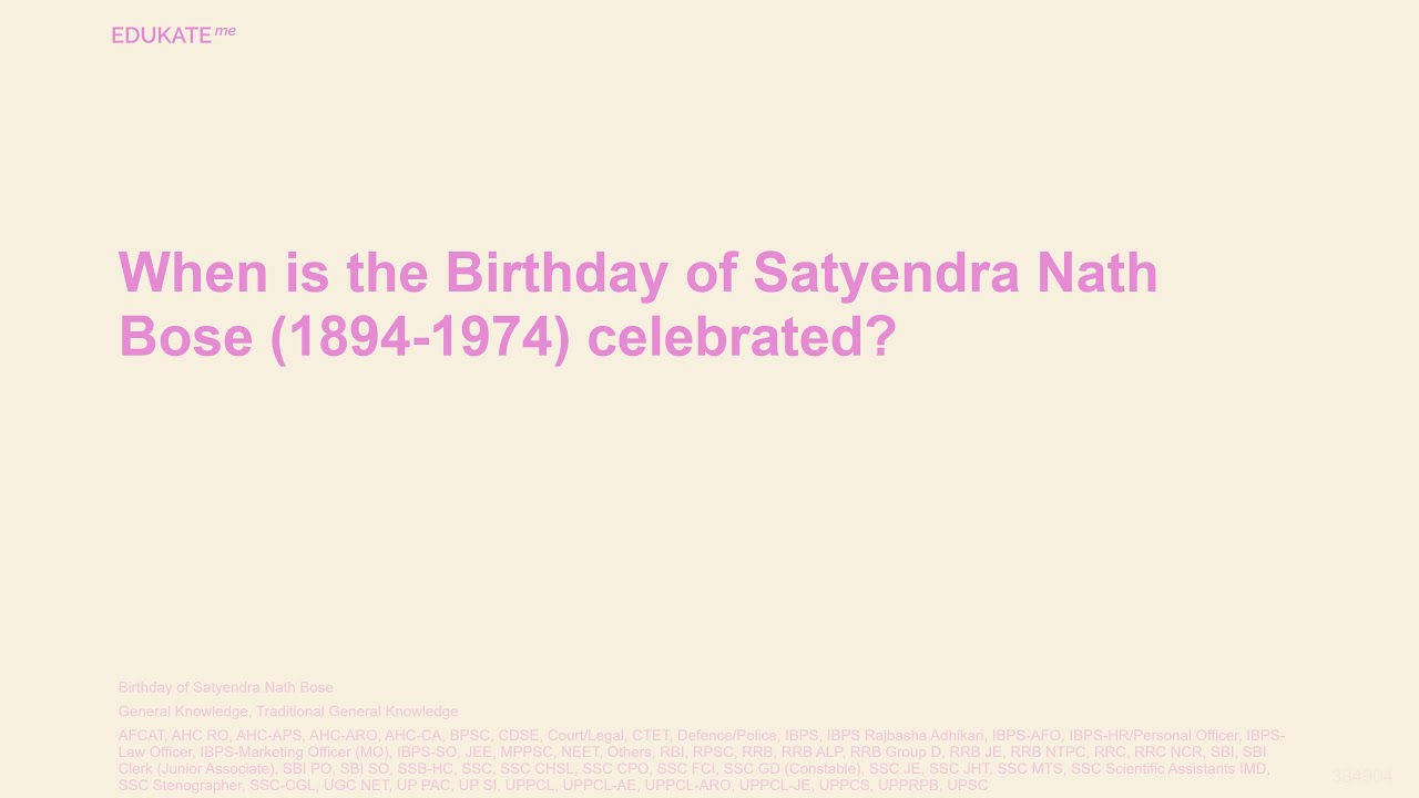 When is the Birthday of Satyendra Nath Bose (1894-1974) celebrated ...