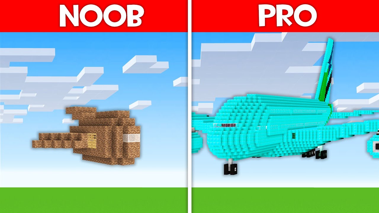 Minecraft Battle: AIRPLANE BUILD CHALLENGE - NOOB vs PRO vs HACKER vs ...