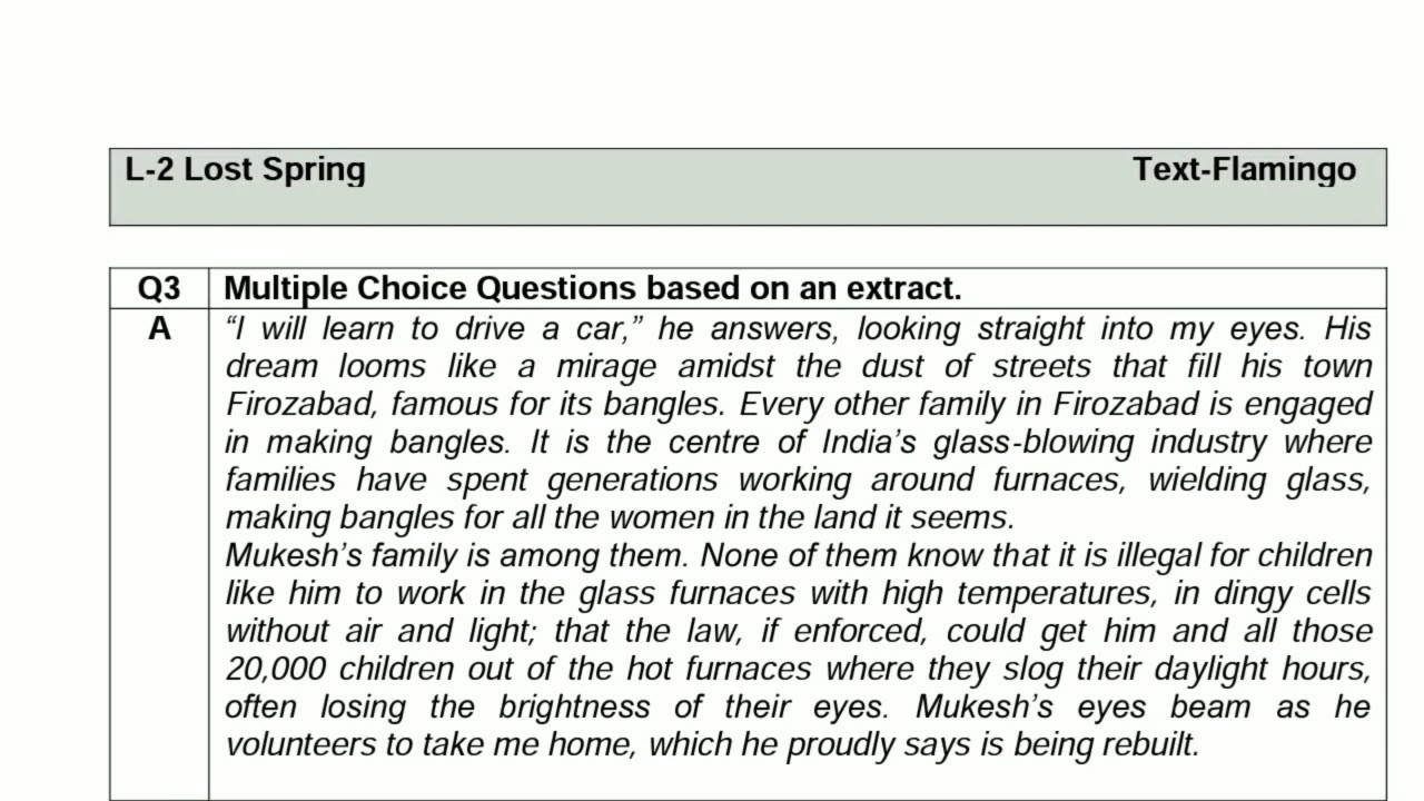 |Q 3| Lost Spring | MCQ | CBSE Question Bank 2021 | Class 12 | English ...