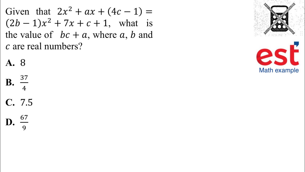 Quadratic function example (EST June 2022) - YouTube