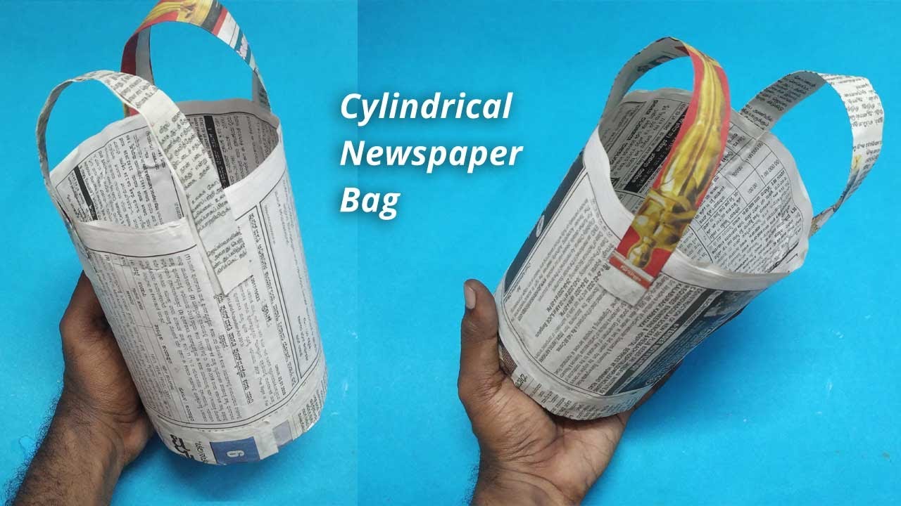 How to make a Cylindrical Newspaper Bag at Home - Paper Lunch Bag - YouTube