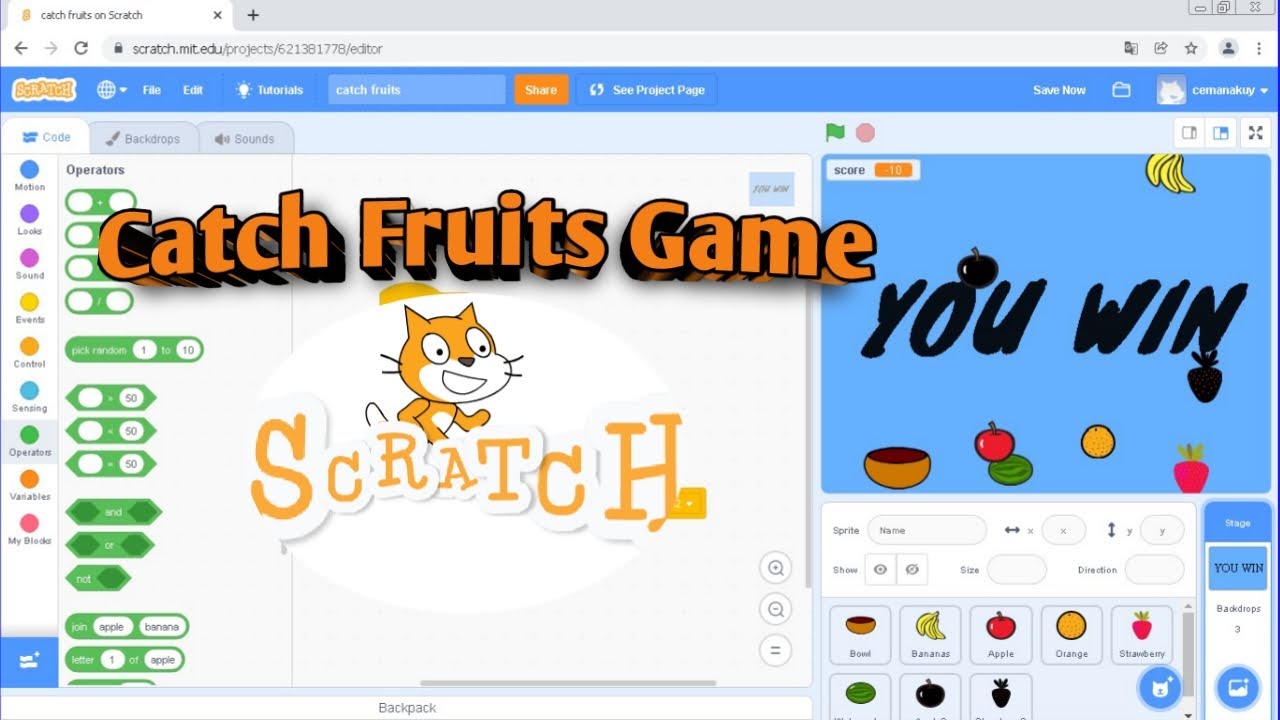 Cara Mudah membuat game Catching Fruits game di scratch sendiri - YouTube