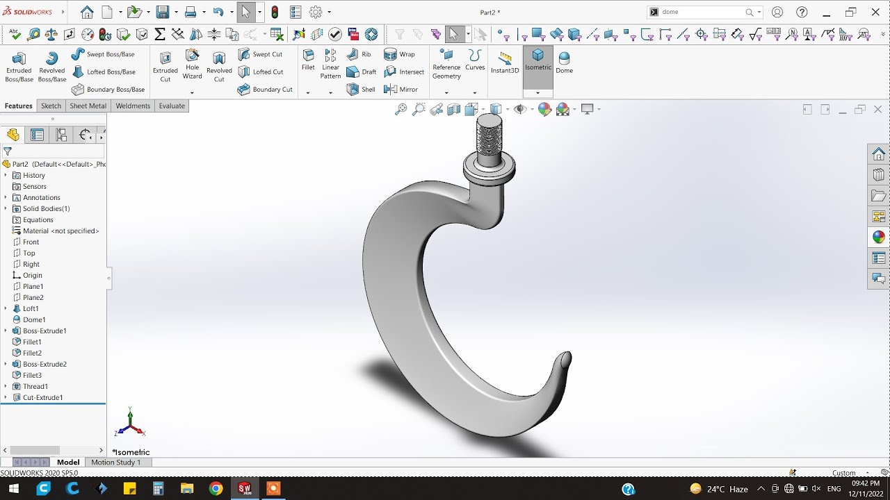 ☑️How to make a Simple Hook in Solidworks - YouTube