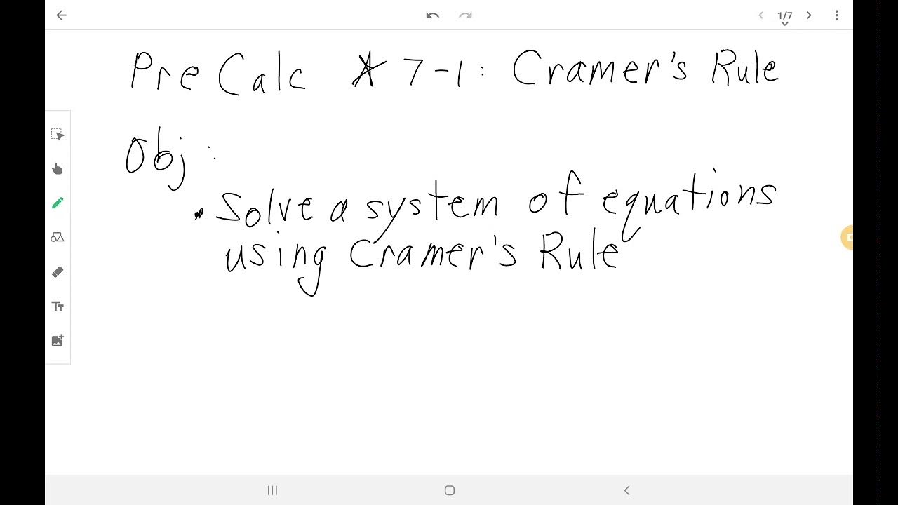 PreCalc Edgenuity 7-1 Cramer's Rule - YouTube