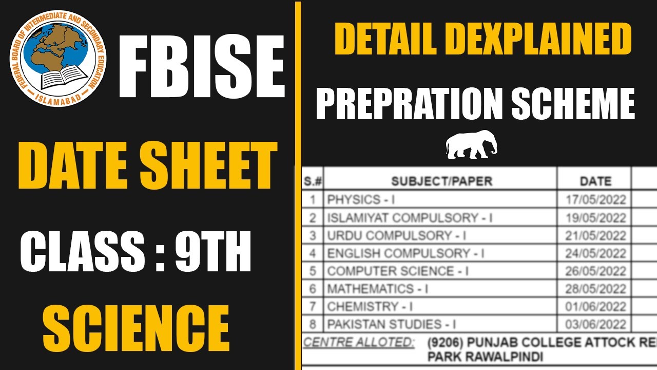 Class 9th Date Sheet Science 2022 | Federal Board - YouTube