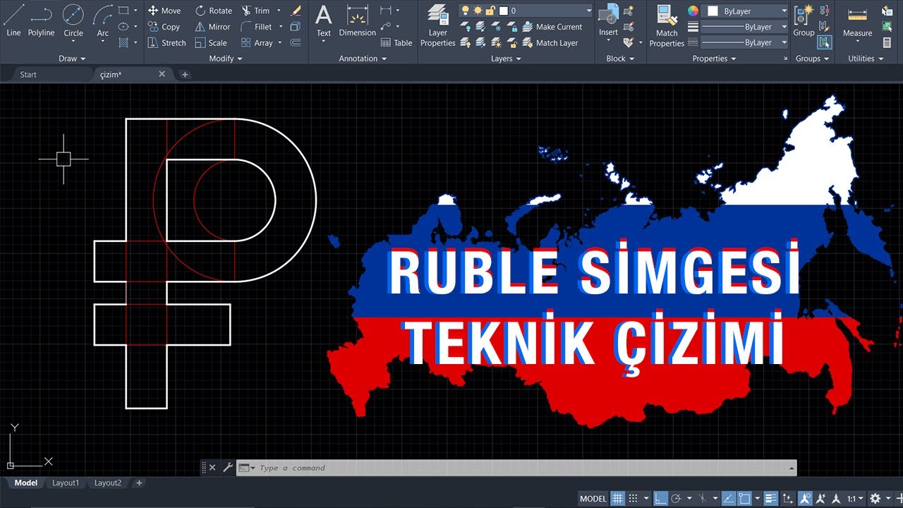 RUBLE SİMGESİ NASIL ÇİZİLİR? | AUTOCAD TEKNİK ÇİZİMLERİ | how to draw ...