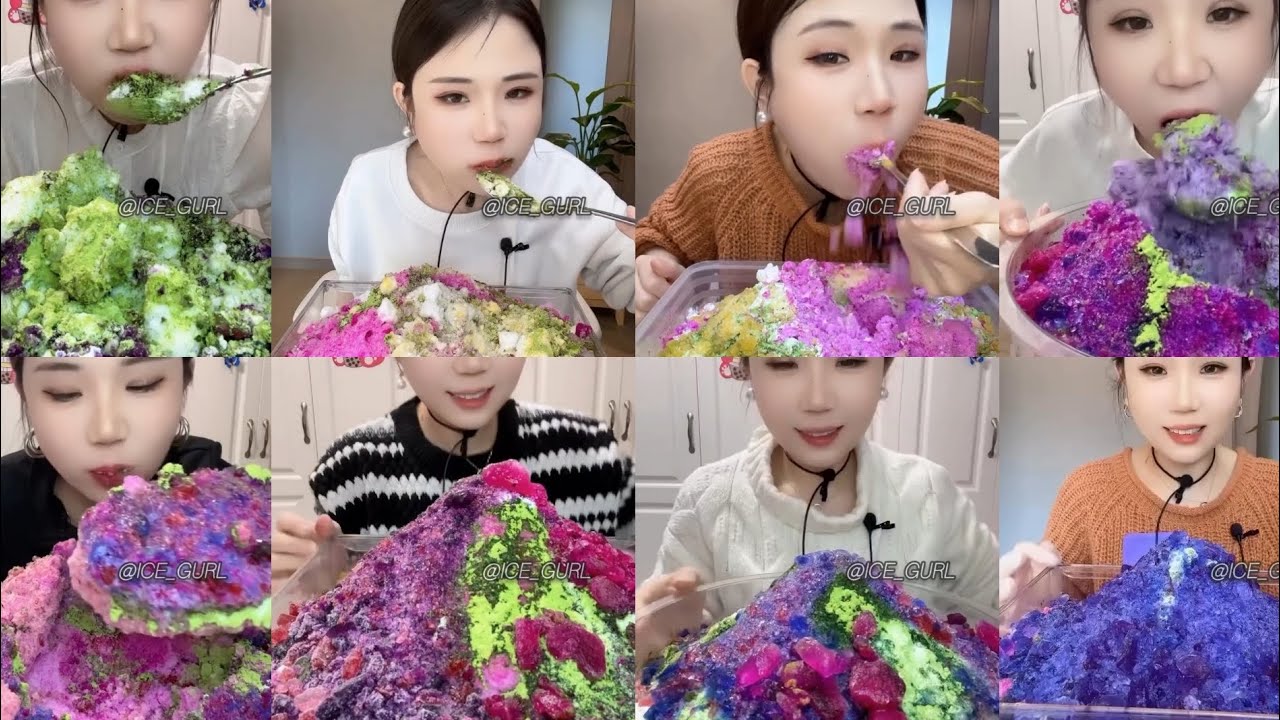 ASMR YY SHAVED ICE EATING WITH MATCHA AND MILK POWDER JEWELLERY ICE ...