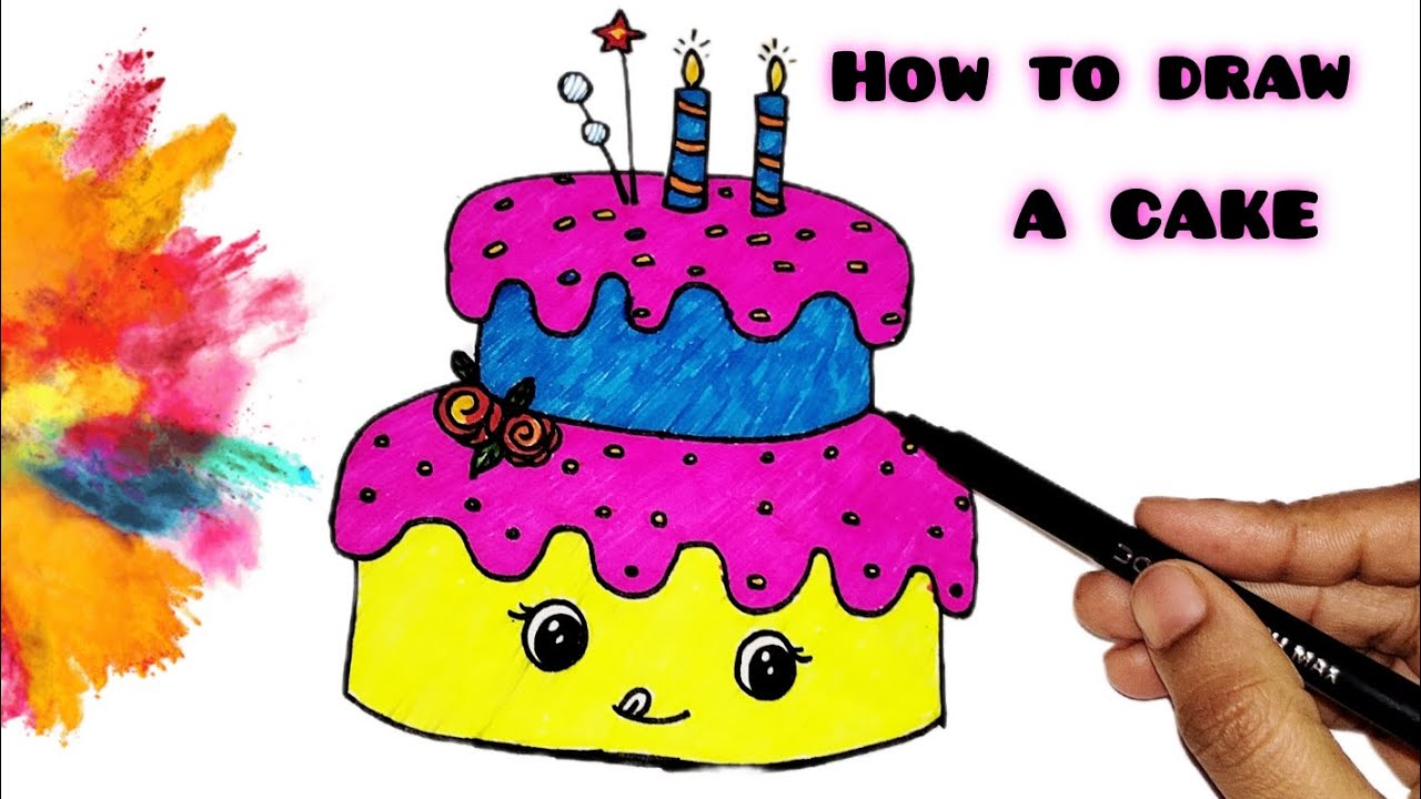 How to draw a cake, Easy drawing and coloring - YouTube
