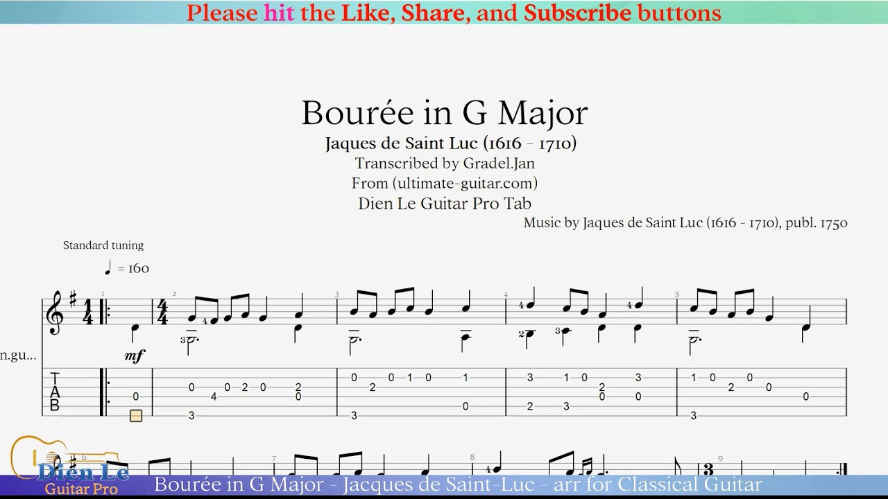 Bourée in G Major - Jacques de Saint-Luc - arr for Classical Guitar ...