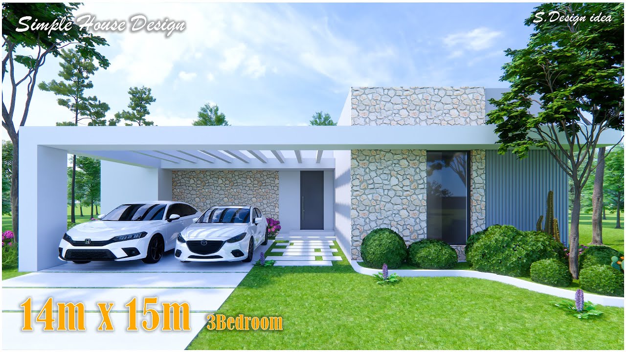 Simple House Design idea | 14m x 15m (130sqm) | 3bedroom - YouTube