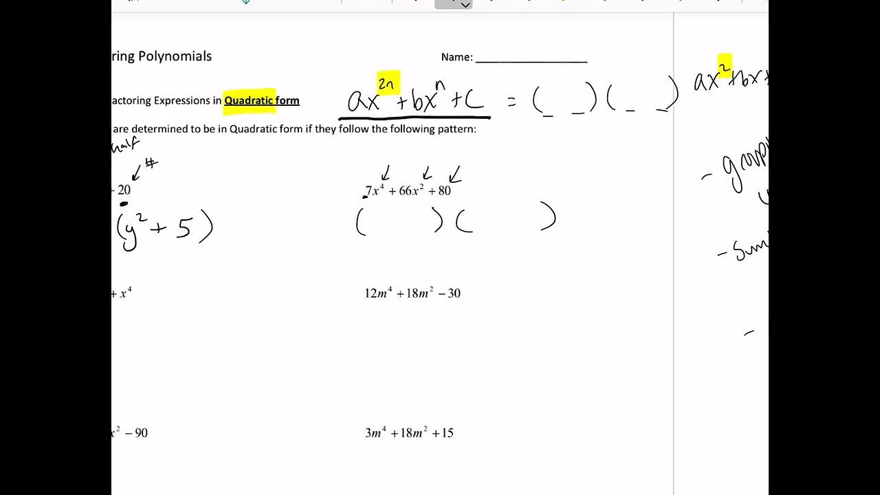 Factoring polynomials in quadratic form - YouTube