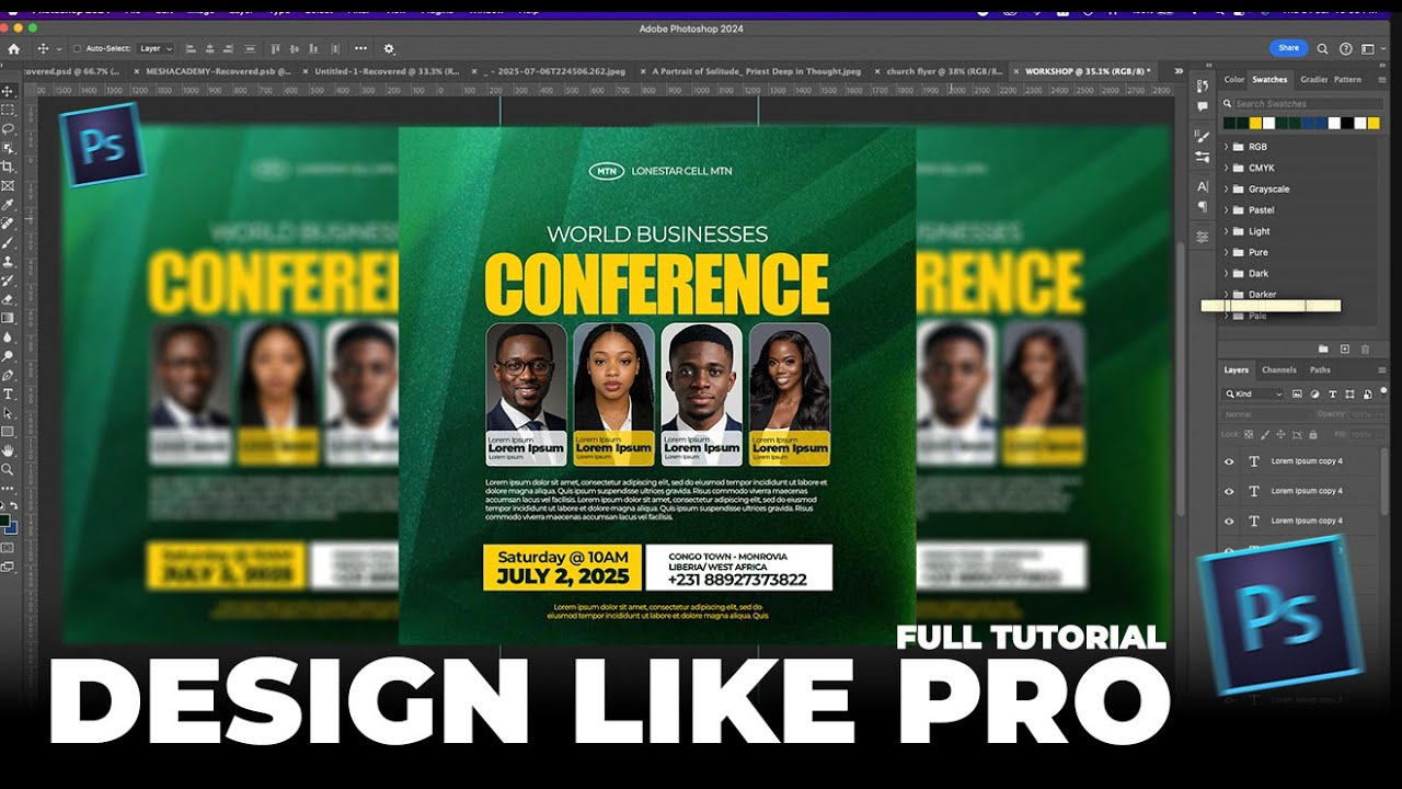 PHOTOSHOP CONFERENCE FLYER DESIGN TUTORIAL 2025 | Design Creative ...