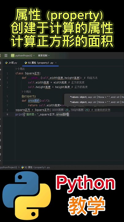 属性 Property 创建于计算的属性 计算正方形的面积 Python Python教学 Python编程 Python入门 Coding 基础代码 Youtube