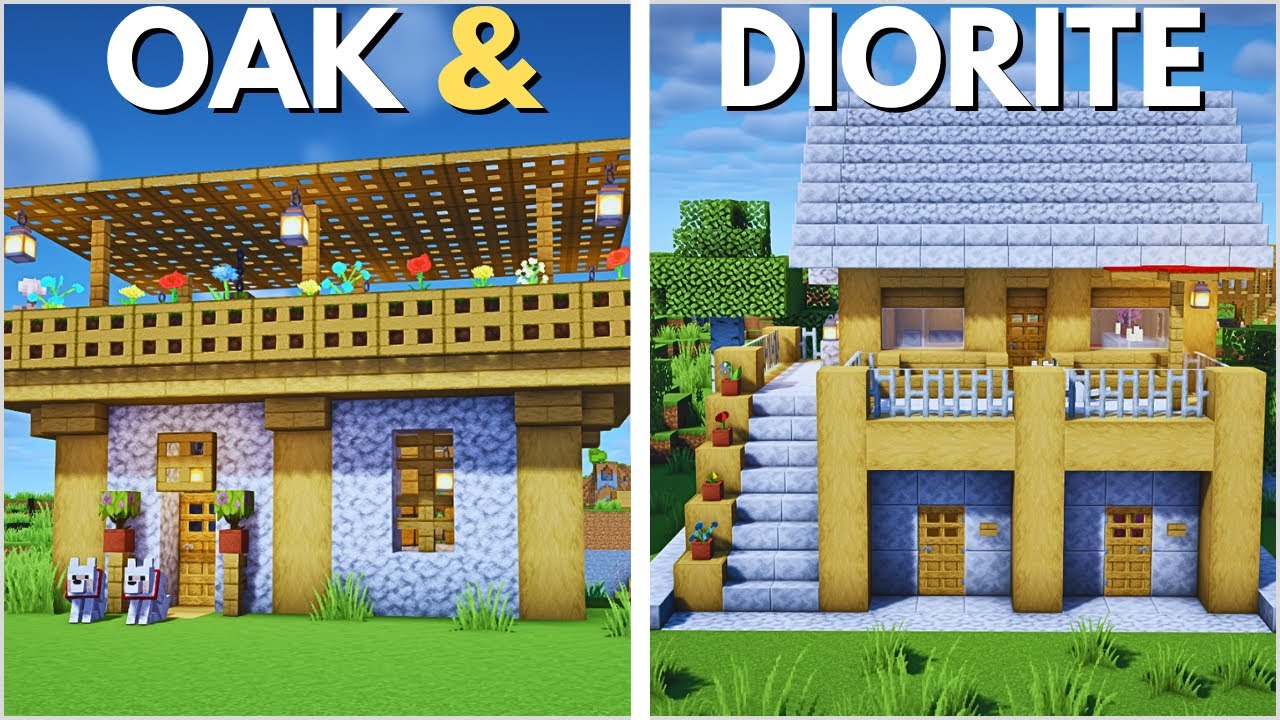 2 Starter Houses in Minecraft - Oak & Diorite Build Tutorial 🏡 - YouTube