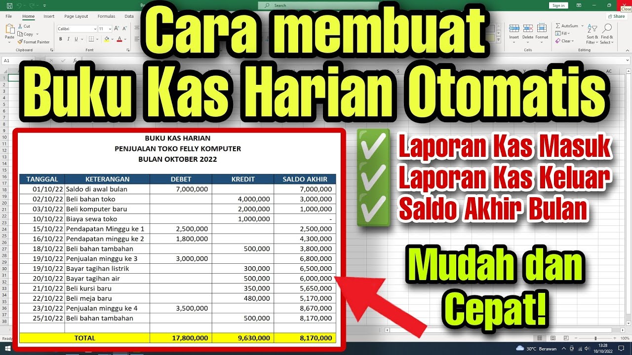 Cara Membuat Buku Kas Harian Otomatis di EXCEL yang Sederhana - YouTube Cara Membuat Buku Kas Harian Otomatis di EXCEL yang Sederhana - YouTube