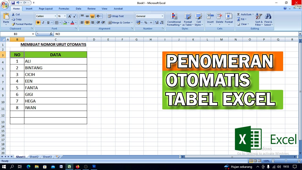 Membuat PENOMORAN OTOMATIS di TABEL Excel - YouTube