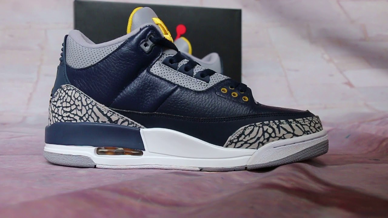 Close look at Air Jordan 3 Michigan - YouTube