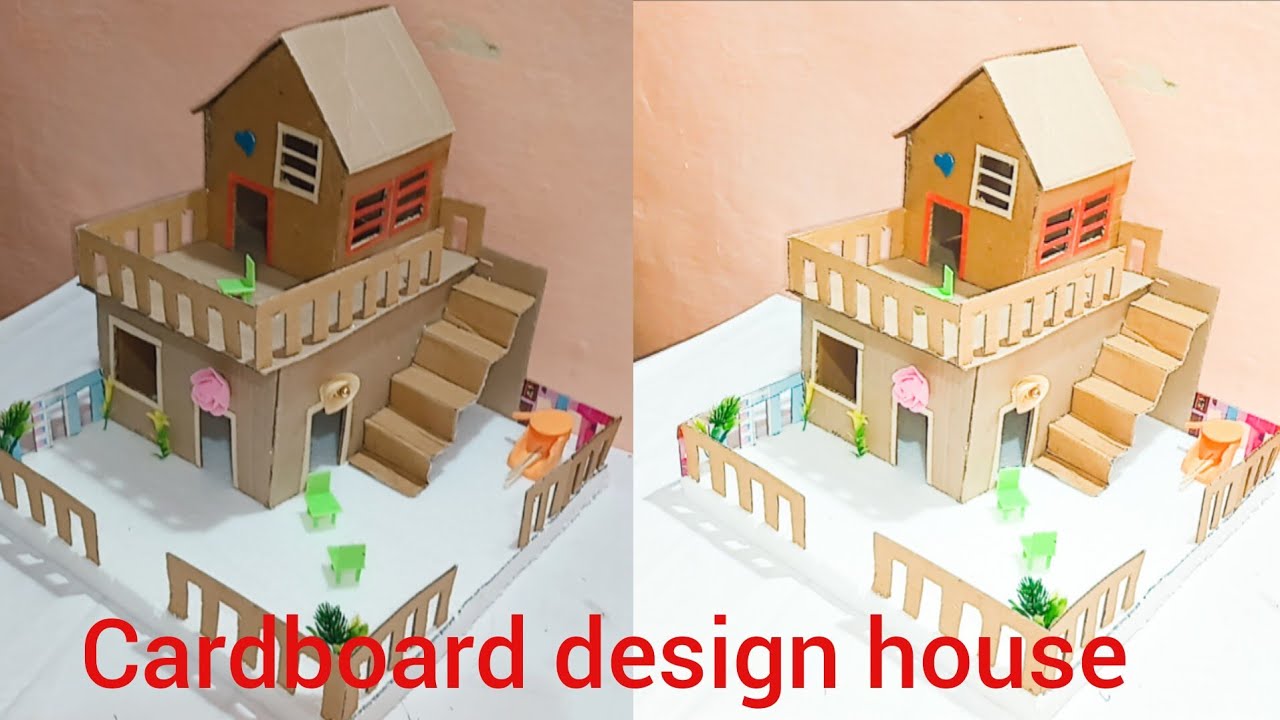 cardboard miniature design house model DIY villa cartón house - YouTube