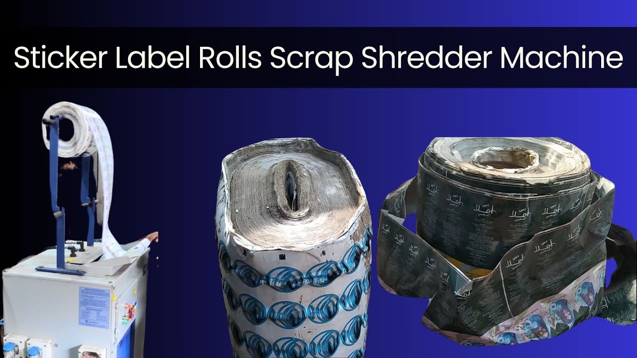 Sticker label shredding, adhesive material roll shredder with spooling ...
