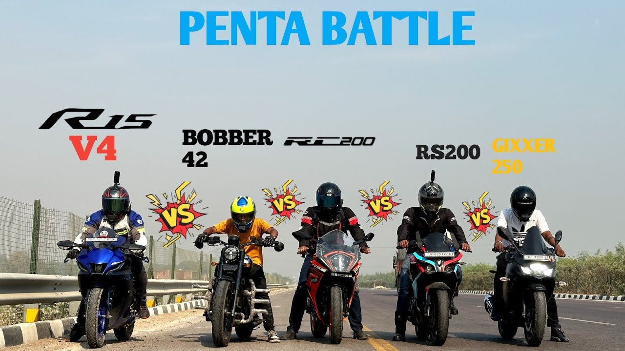 R15 V4 VS RC 200 BS6 VS BOBBER 42 BS6 VS GIXXER 250 VS RS200 😱||DRAG ...