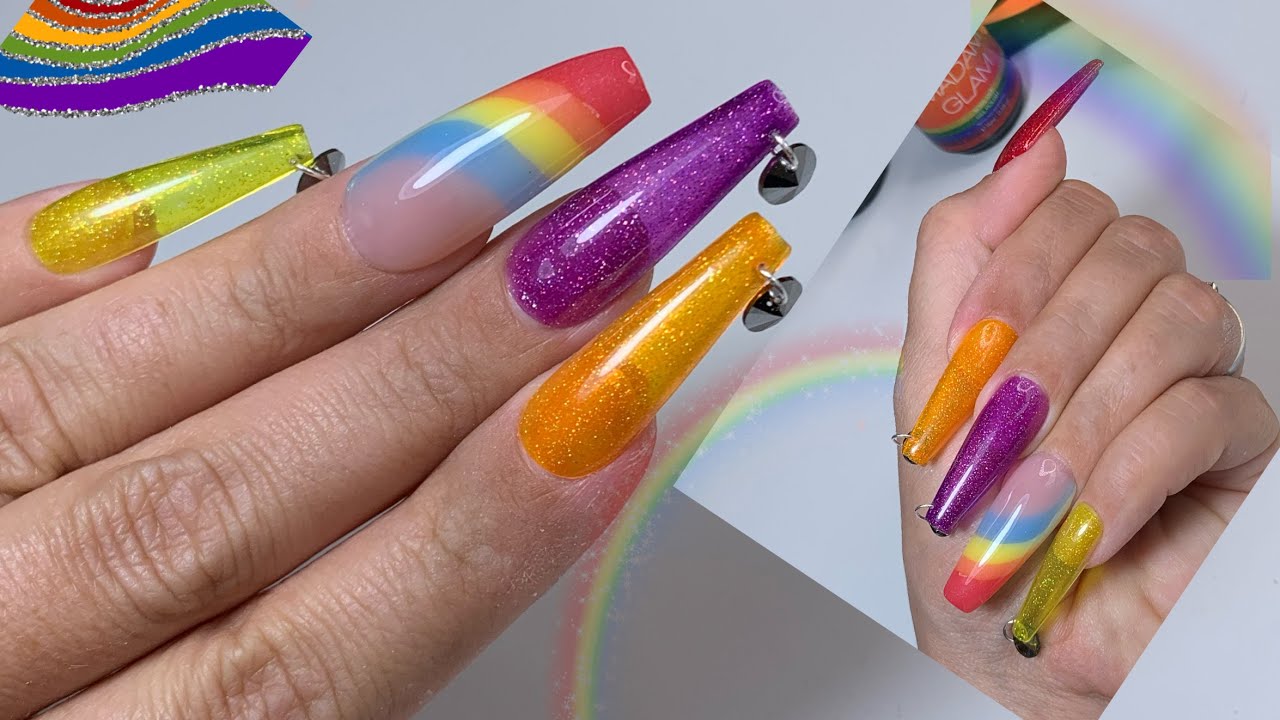 Polygel colour block & jelly nails - YouTube
