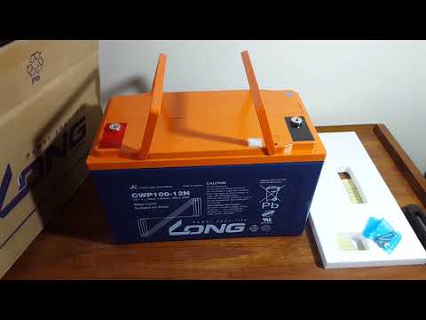 Un boxing of 12v 100Ah Long dry deep cycle battery.