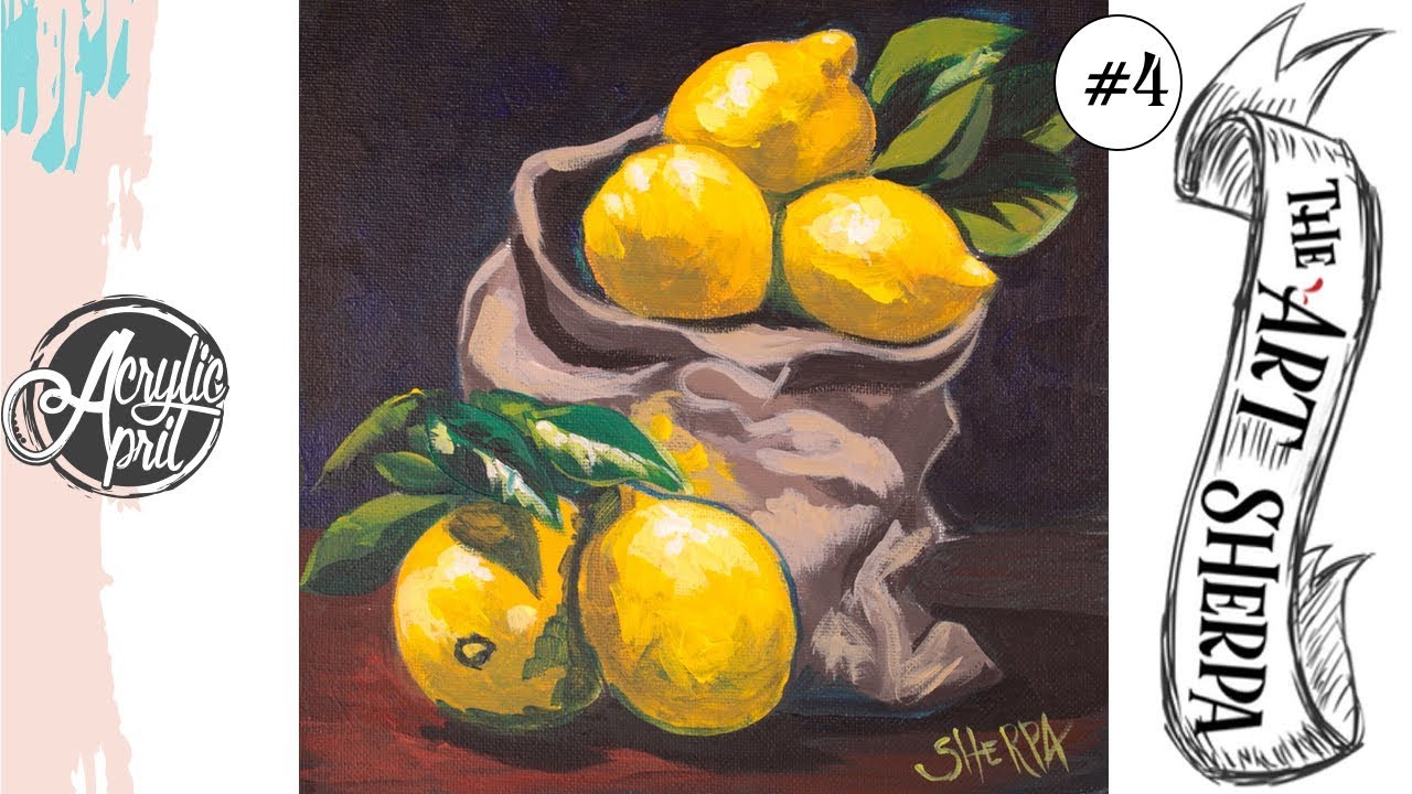 Easy lemons still life loose step by step Acrylic April day #4 ...