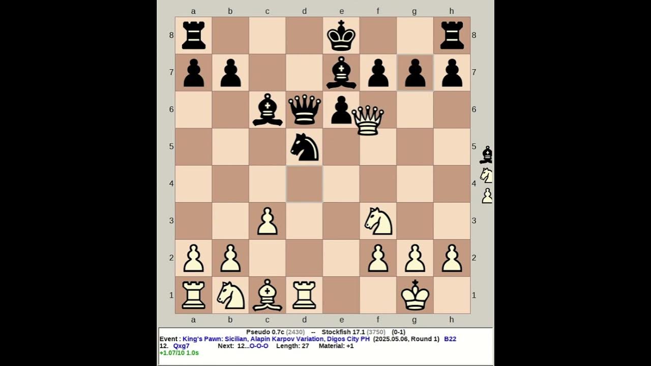 Pseudo 0.7c vs Stockfish 17.1 | King's Pawn: Sicilian, Alapin Karpov ...