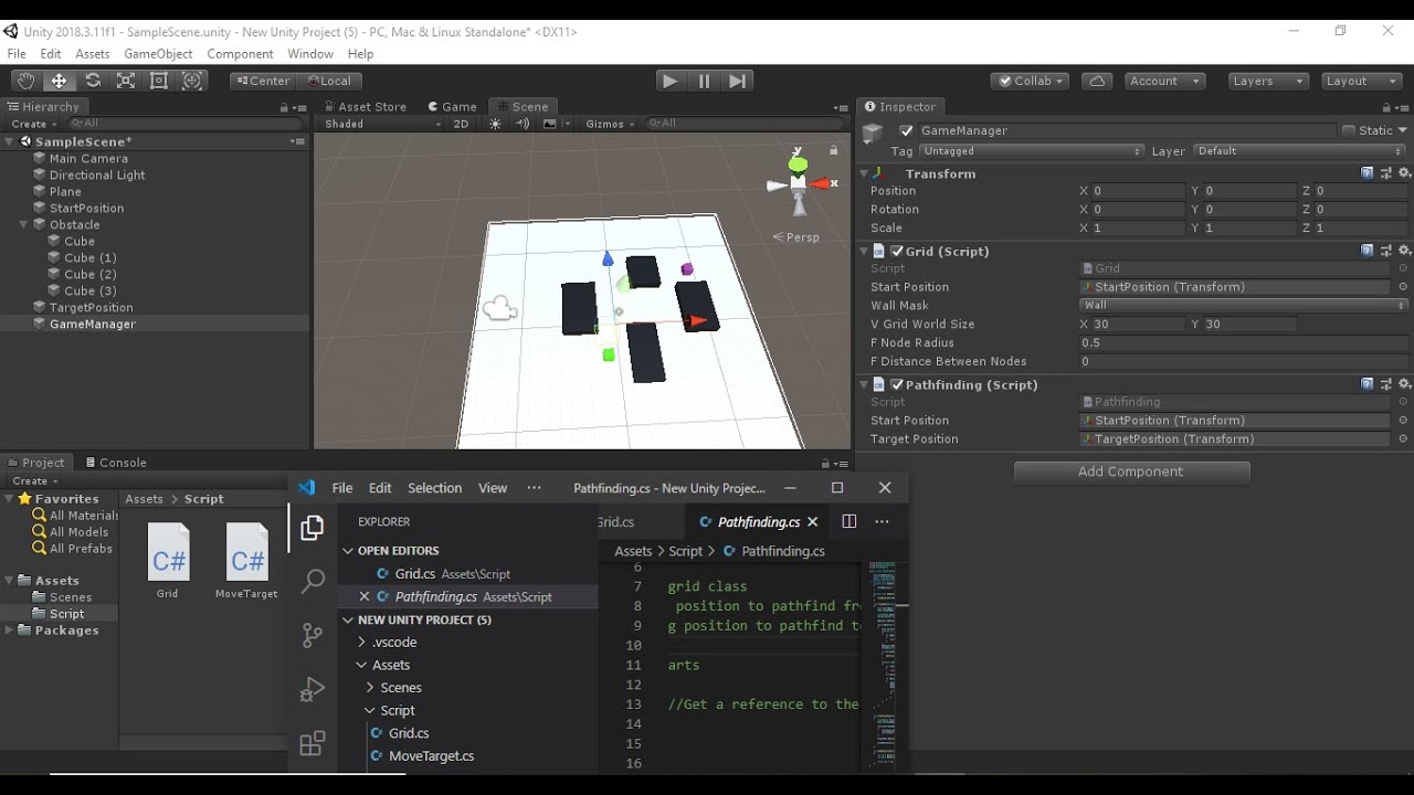 Program dengan Unity untuk mencari jalurterpendek menggunakan A* ...