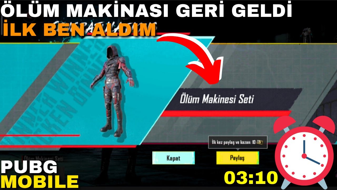 ÖLÜM MAKİNASI SETİ GERİ GELDİ l İLK BEN ALDIM l PUBG MOBİLE - YouTube