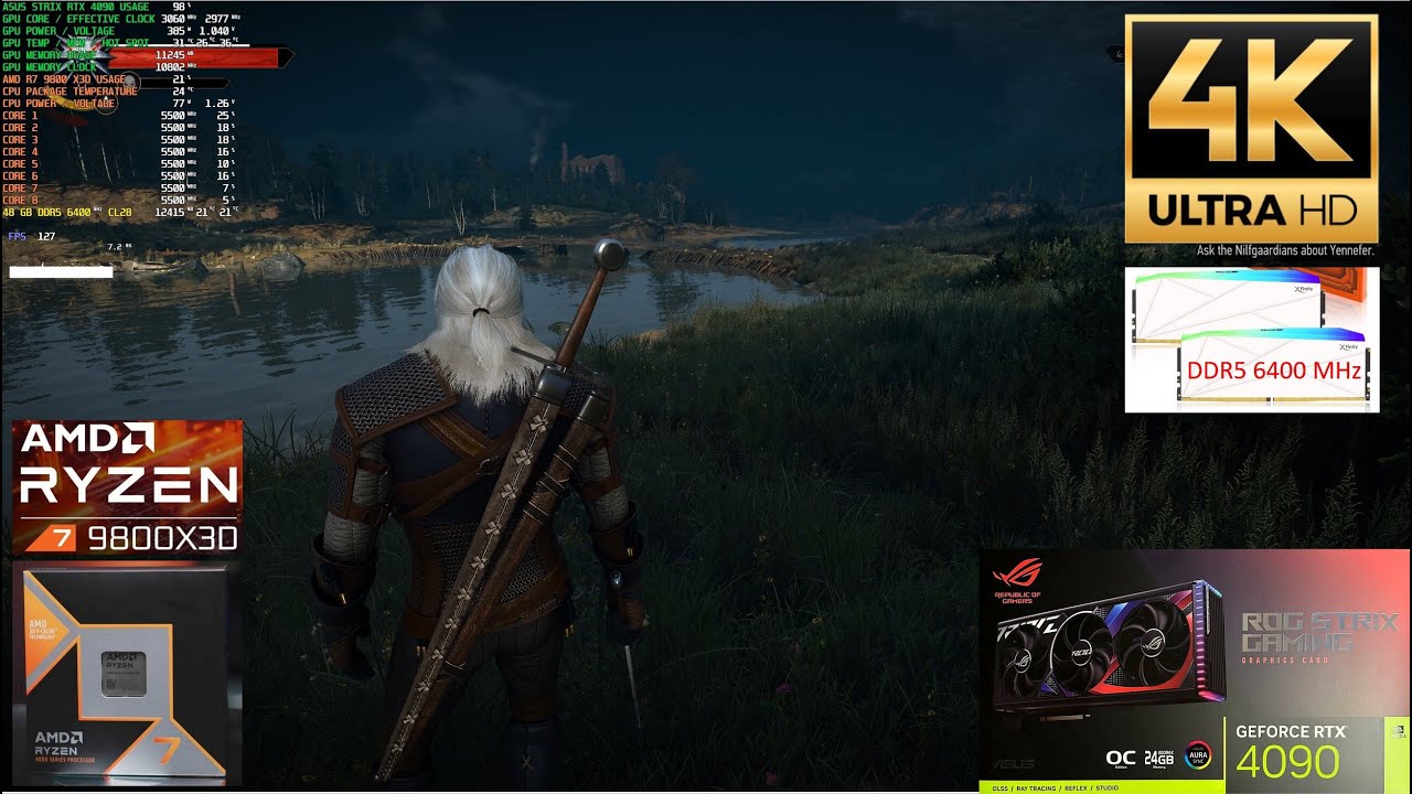 The Witcher 3 4K Gameplay / STRIX RTX 4090 / AMD Ryzen 7 9800X3D - YouTube