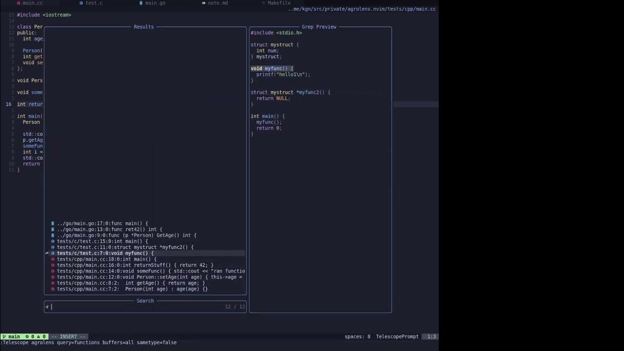 Agrolens.nvim telescope/tree-sitter neovim extention. - YouTube