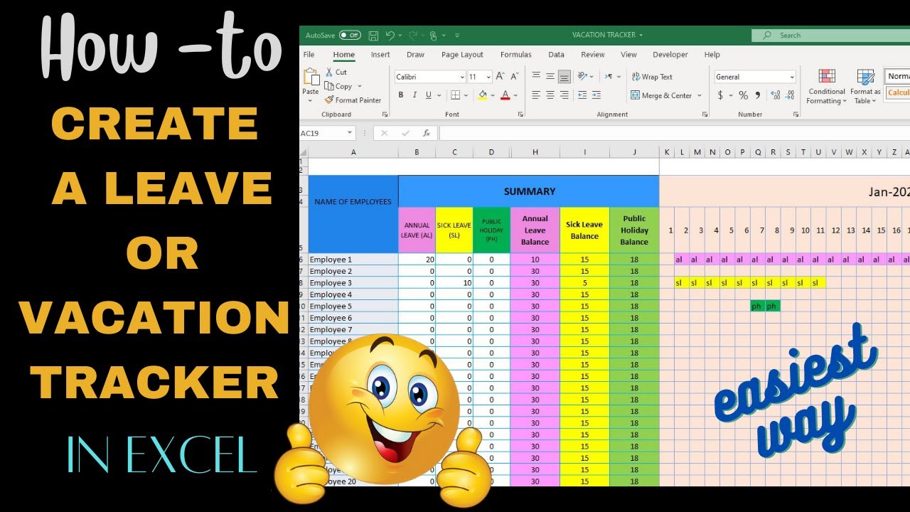 🔵 How to create a vacation or leave tracker in Excel | Easiest ...