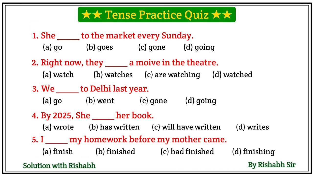 Tense practice test | Tense practice questions ssc | Tense in english ...