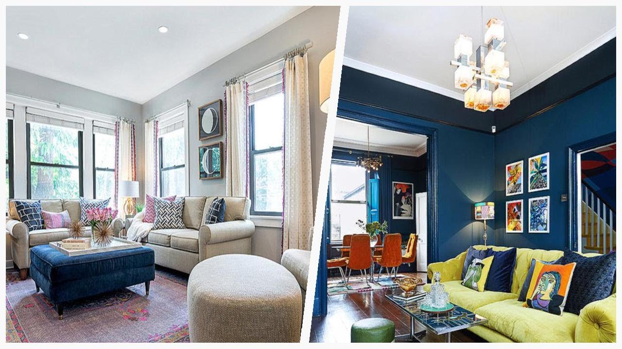 75 Blue Dark Wood Floor Living Room Design Ideas You'll Love 🔴 - YouTube