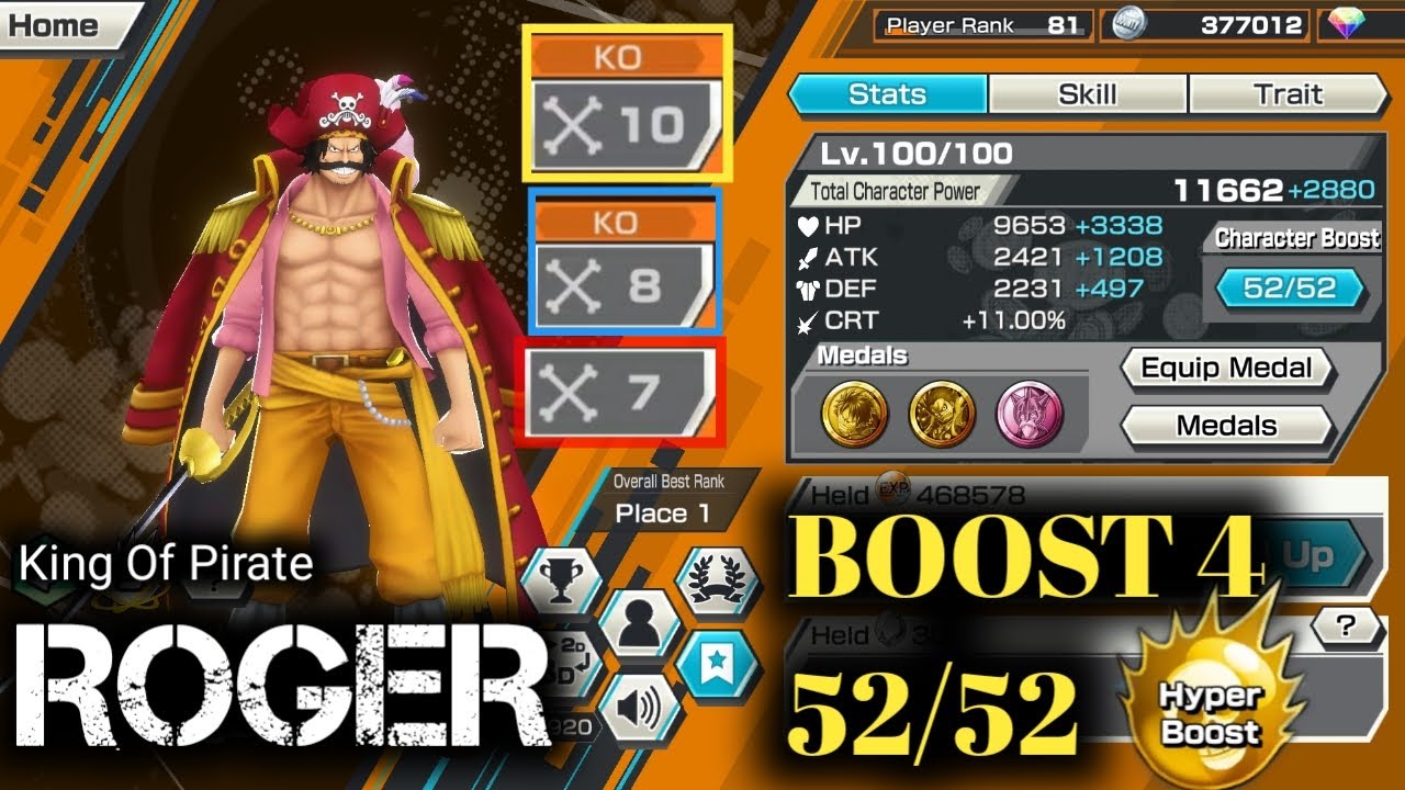 Roger full BOOST 4 ‼️Place #1 User‼️ • One Piece Bounty Rush • OPBR ...