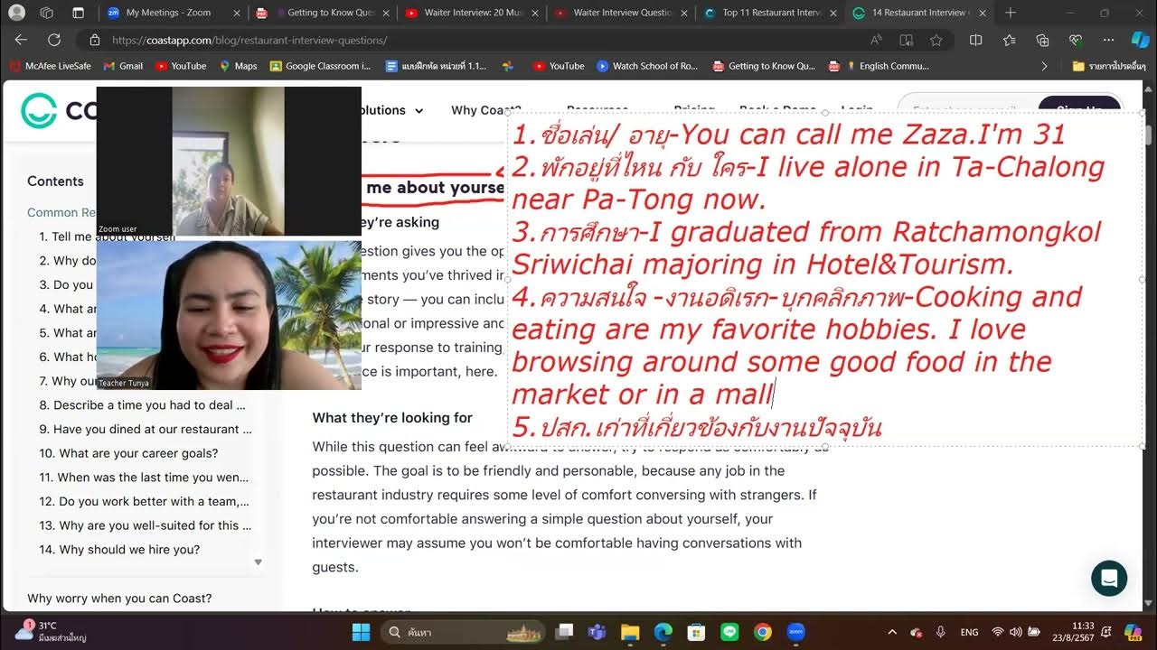 Job Interview for Restaurant Beginners Part1 with N Zaza by T Tunya - YouTube