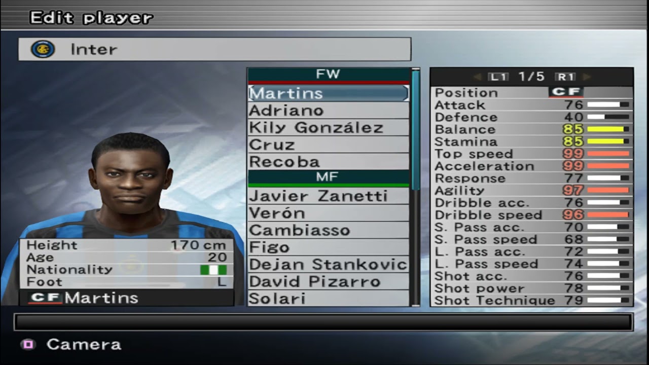PES 5 - Inter de Milão - Stats - PS2 - YouTube