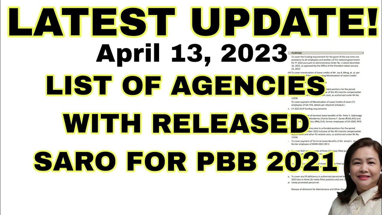 List of Agencies with released SARO for PBB 2021 (April 13, 2023). - YouTube