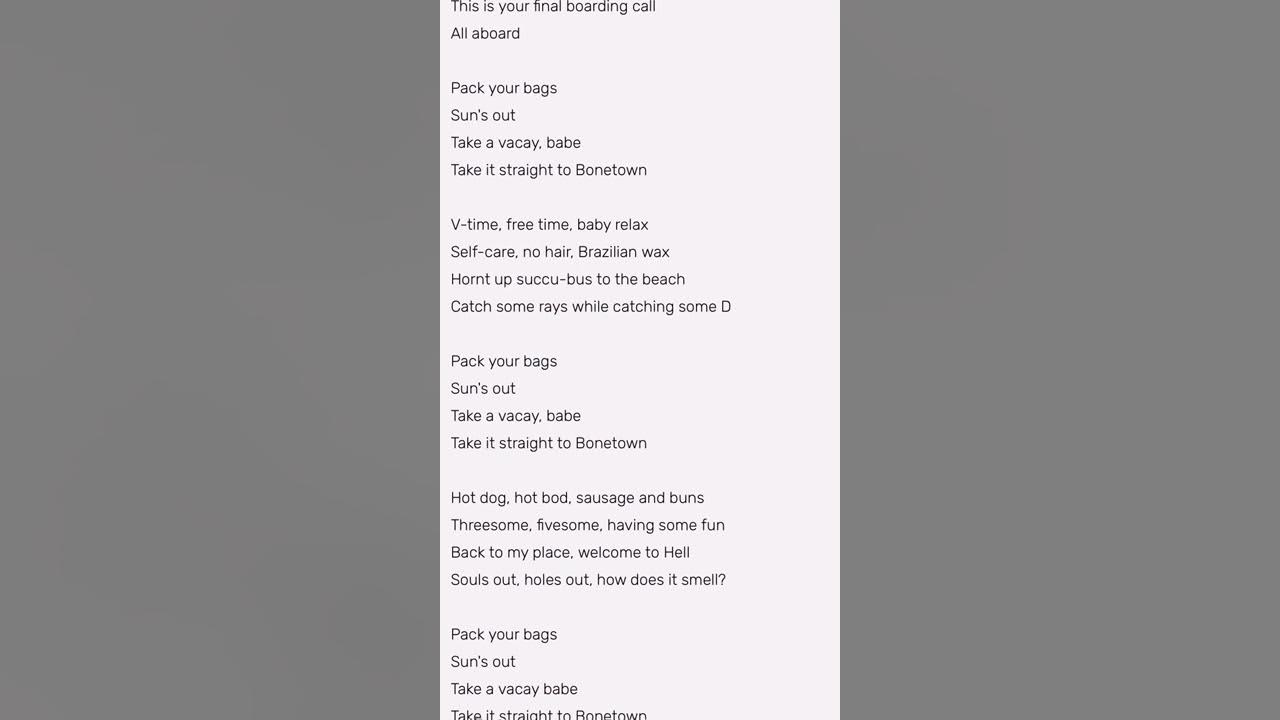 vacay to bonetown lyrics (helluva boss) - YouTube