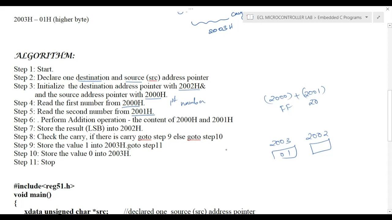Exp4|Write an embedded c program to perform 8 bit Addition - YouTube