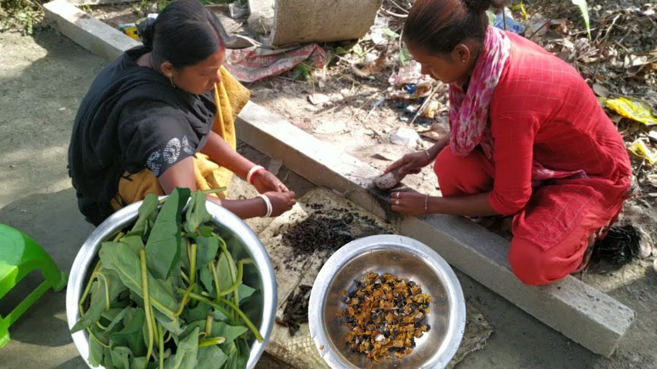 how tribe people cook kachu shak and small snail recipe | tribe santali ...