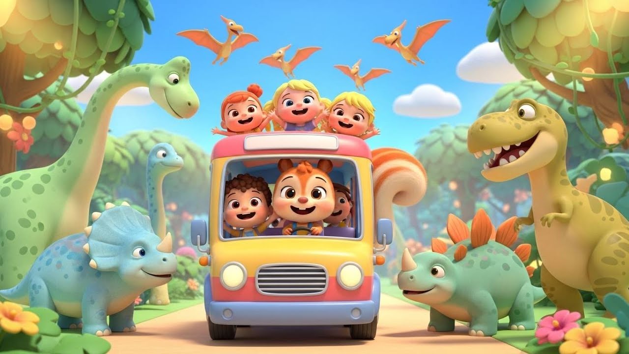 Wheels on the Bus with Dinosaurs 🦕 | Nursery Rhymes & Kids Songs ...