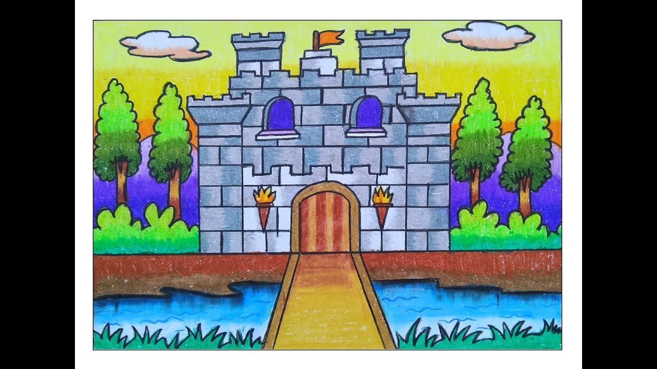 HOW TO DRAW CASTLE DRAWING FOR KIDS | GAD KILLA DRAWING | FORT SCENERY ...